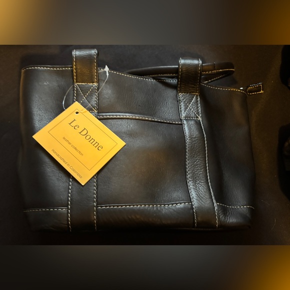 le dome | Bags | Le Donne Genuine Leather Black Structured Tote Bag Nwt ...